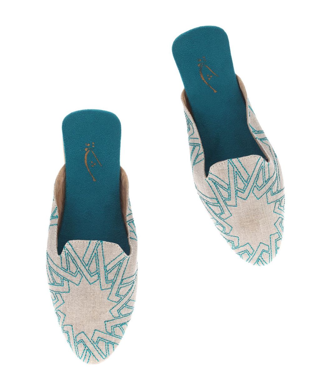 Mishkat Najma Babouche Slippers for Women (Natural & Teal) - 40/41 EU ...